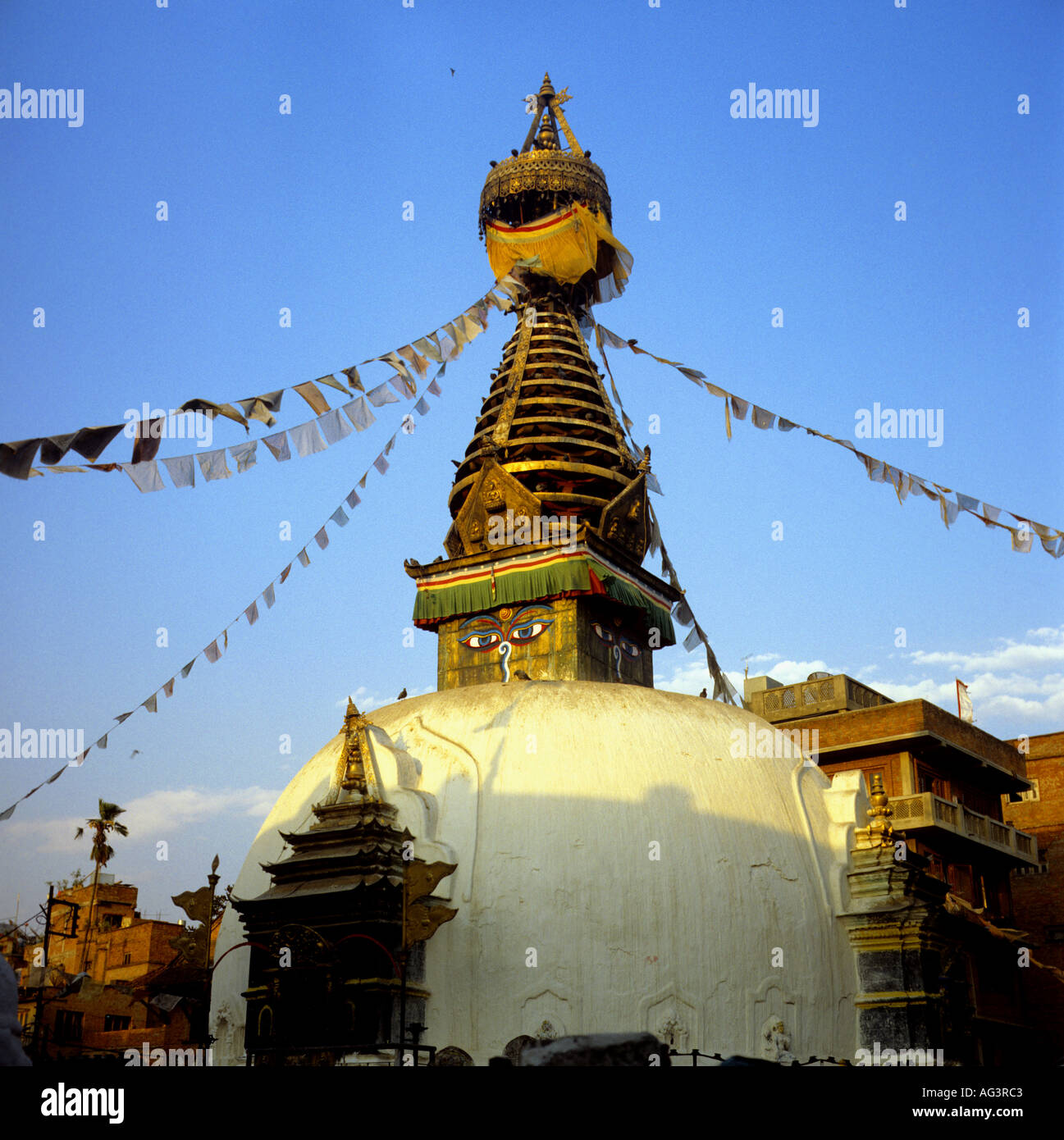 Buddhist Stupa with Buddha`s eyes at stupa top Kathmandu Nepal Asia ...