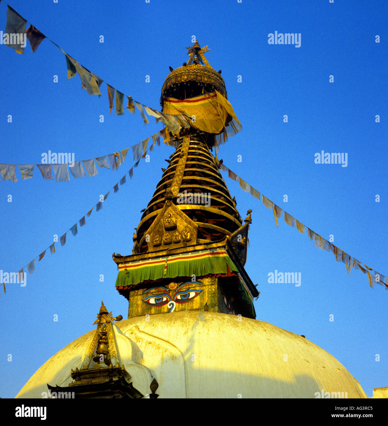 Buddhist Stupa with Buddha`s eyes at stupa top Kathmandu Nepal Asia ...