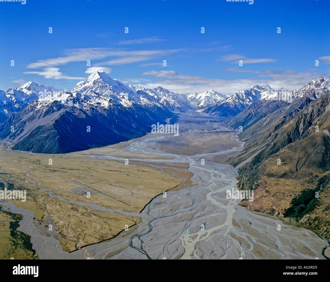 Aerial view of Mount Cook and the airport New Zealand Stock Photo - Alamy