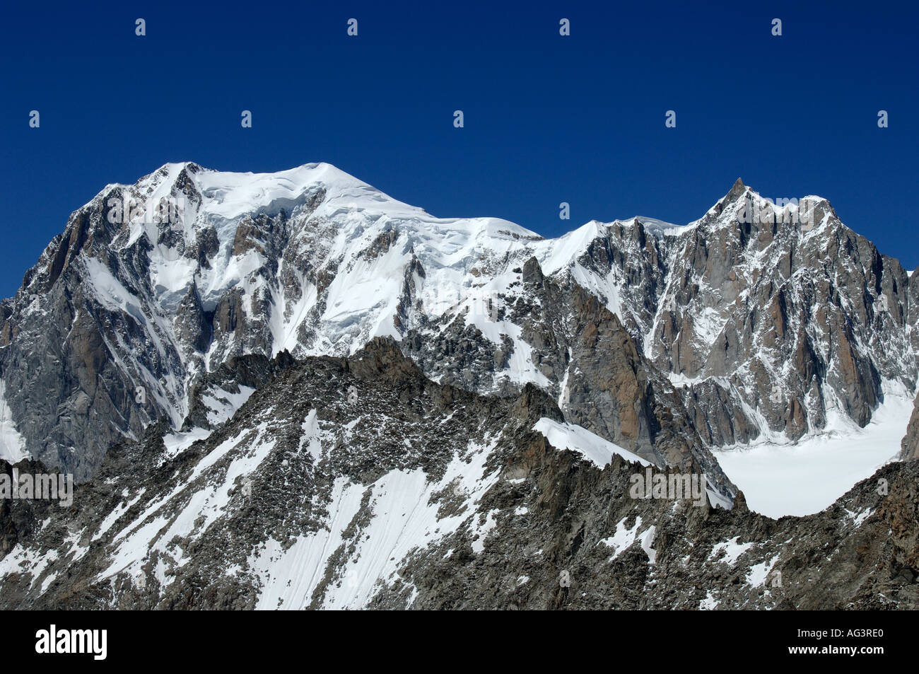 Mont blanc summit ridge with mont maudit to the right as seen from the ...