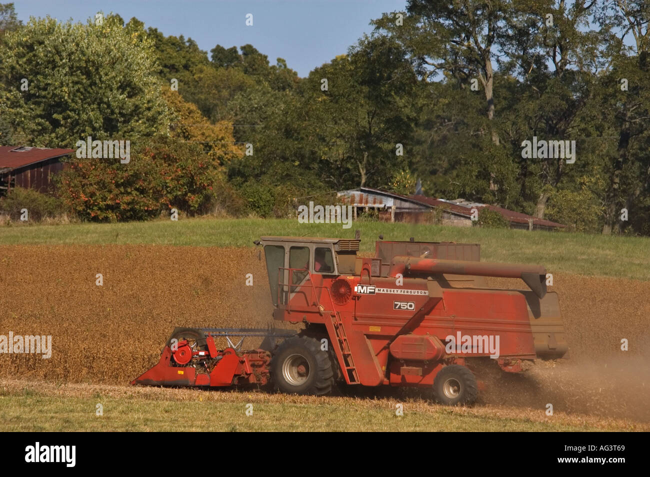 Combine Harvesting Small Field Of Soy Beans Washington County Indiana ...