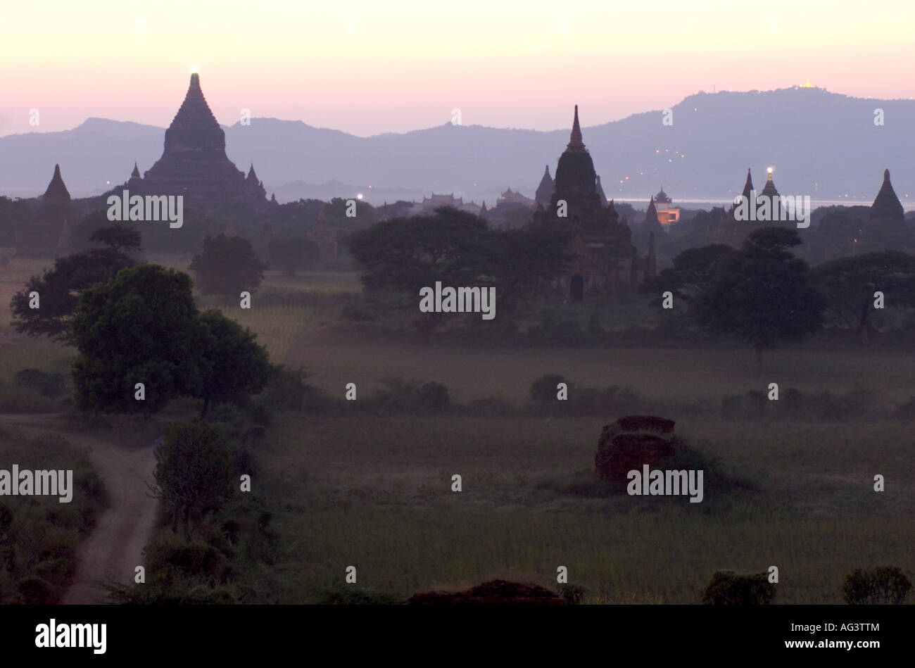 The temples of Bagan at night in Myanmar formerly Burma Stock Photo - Alamy