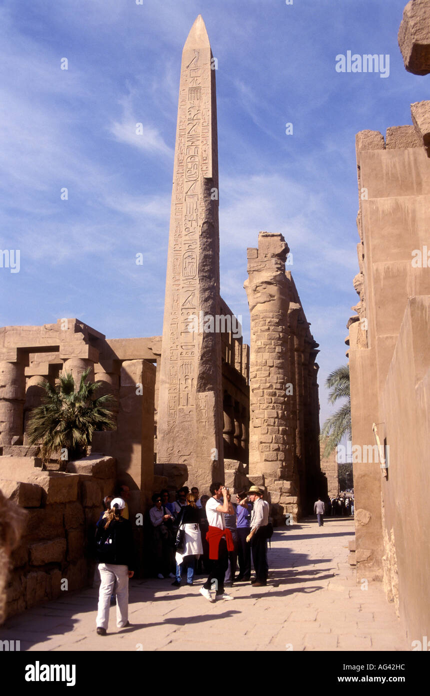 The main obelisk and row of pillars inside the Temple of Karnak Luxor ...