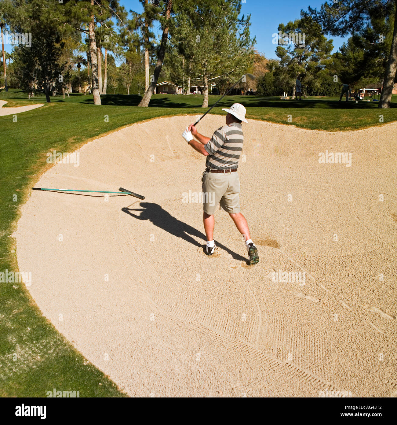 golf swing out of sand bunker Stock Photo - Alamy