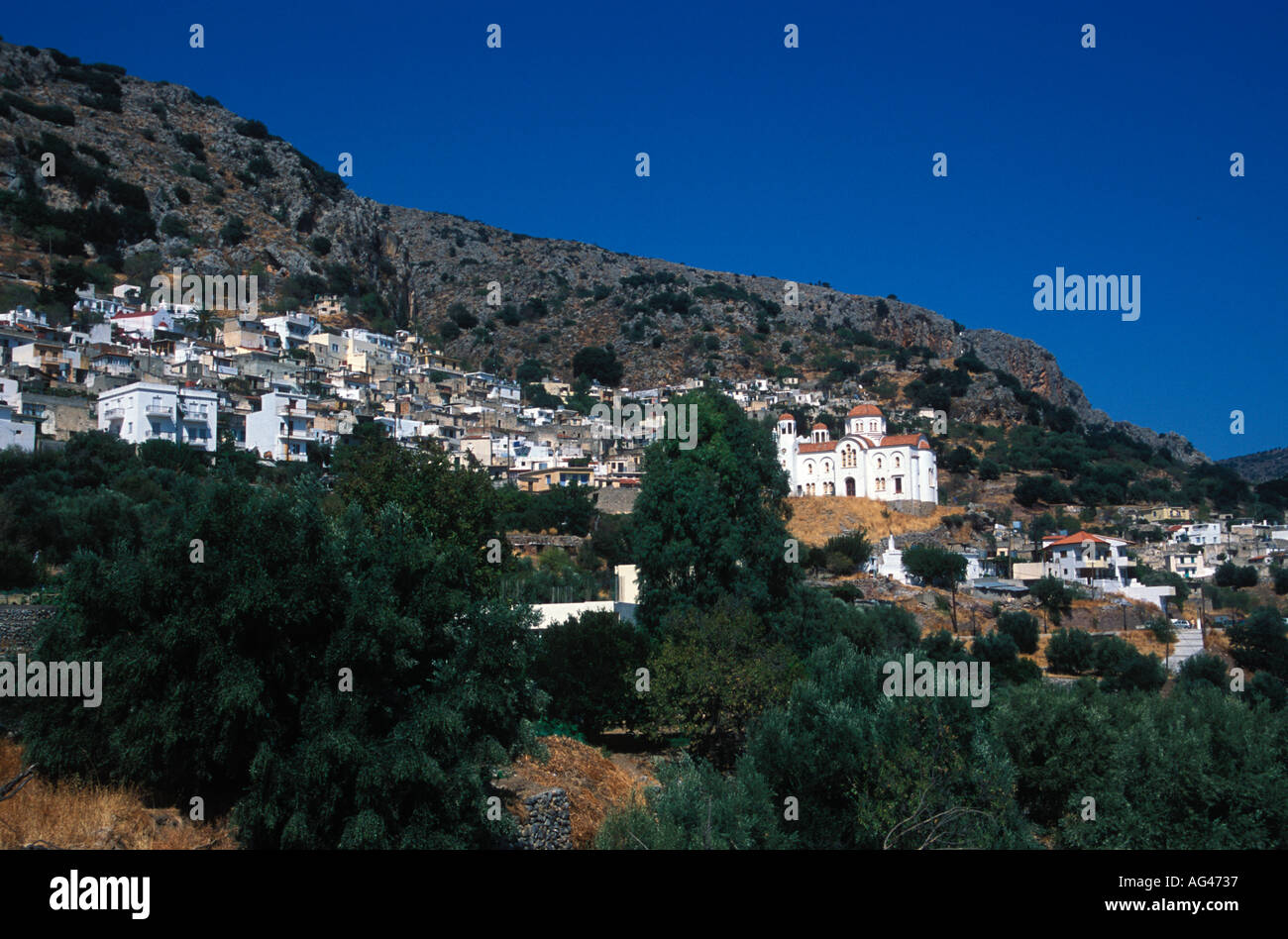 Village and church perched on a hillside Krista Crete Greece Stock ...
