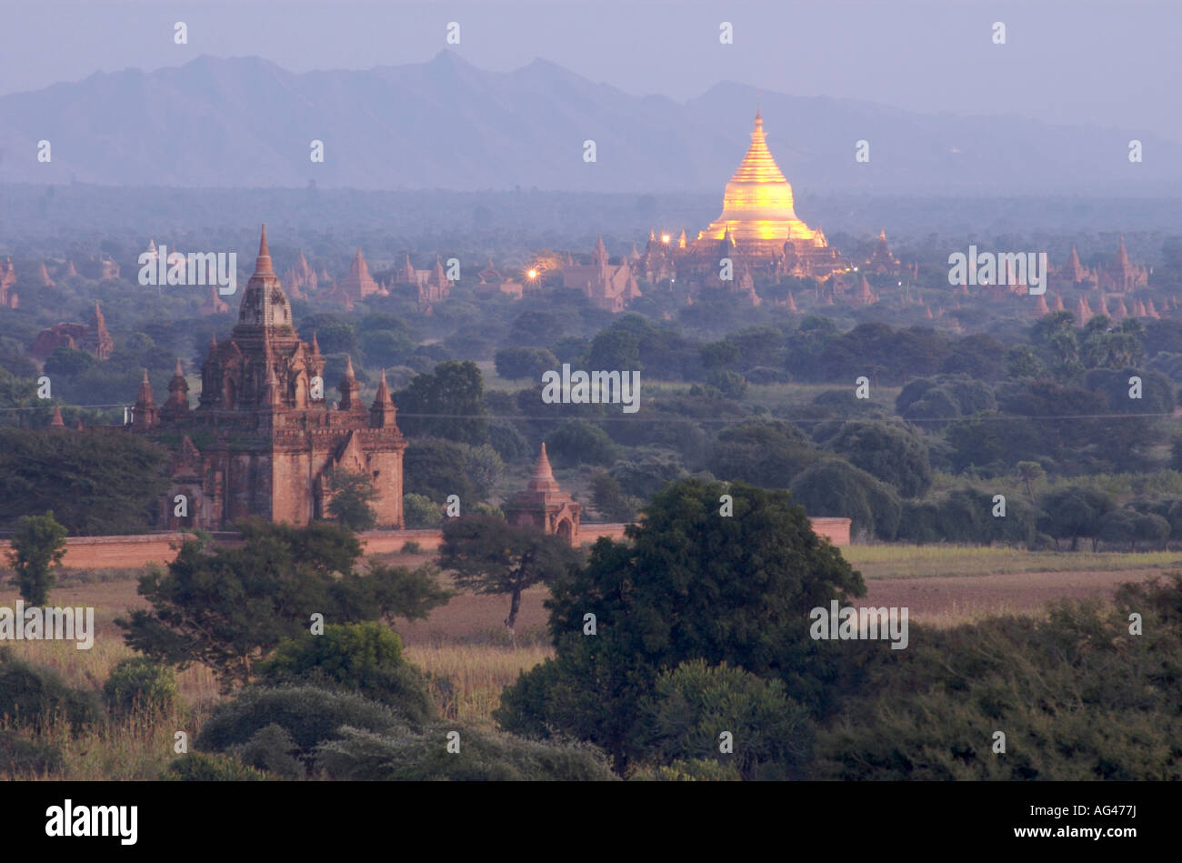 The temples of Bagan at night in Myanmar formerly Burma Stock Photo - Alamy