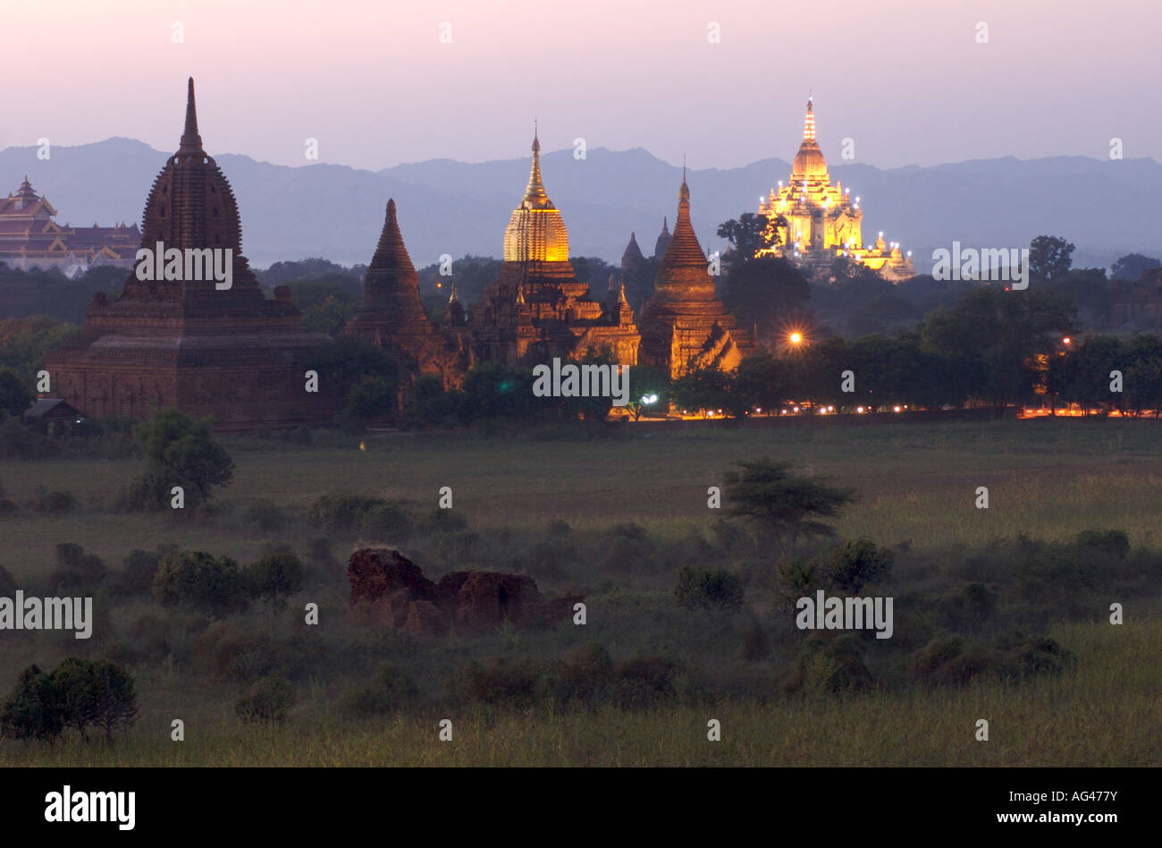The temples of Bagan at night in Myanmar formerly Burma Stock Photo - Alamy