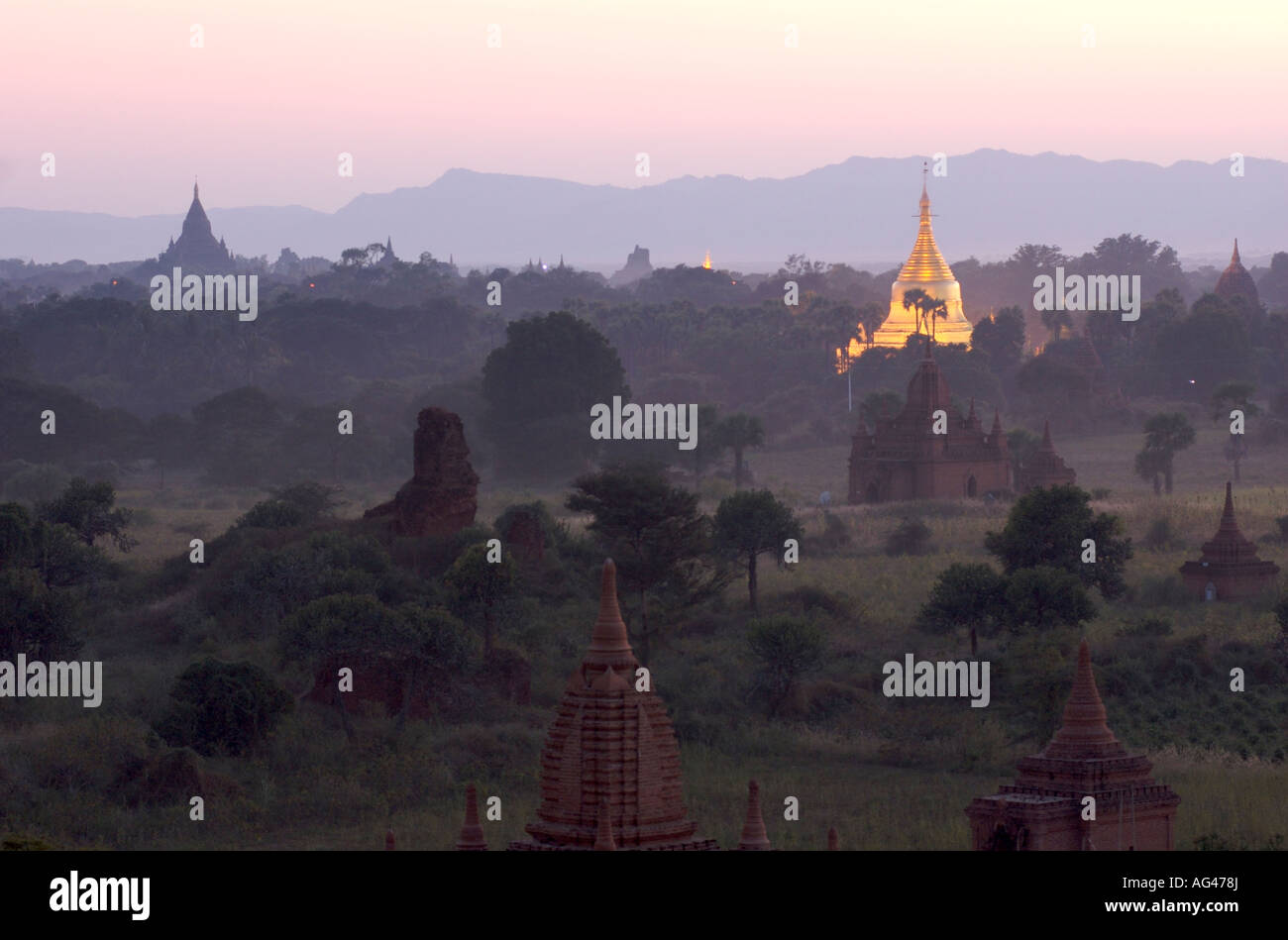 The temples of Bagan at night in Myanmar formerly Burma Stock Photo - Alamy