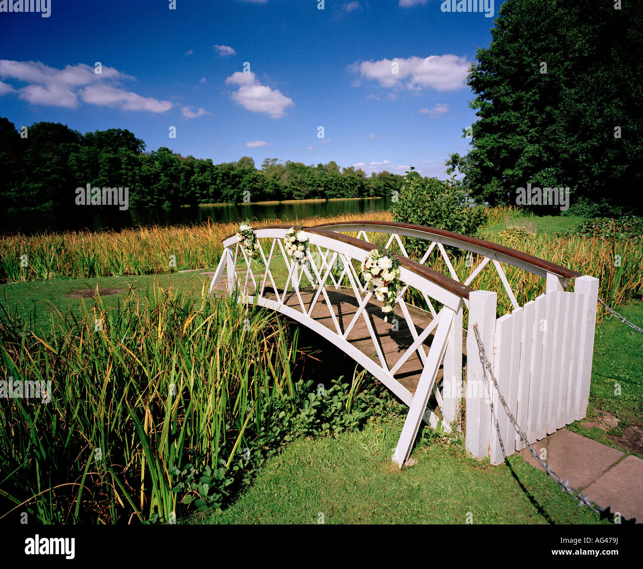 Little white bridge over a stream Stock Photo - Alamy