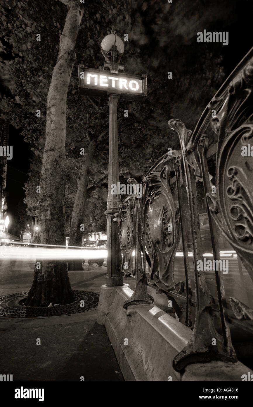 Paris France metro lamp and iron railing Stock Photo - Alamy