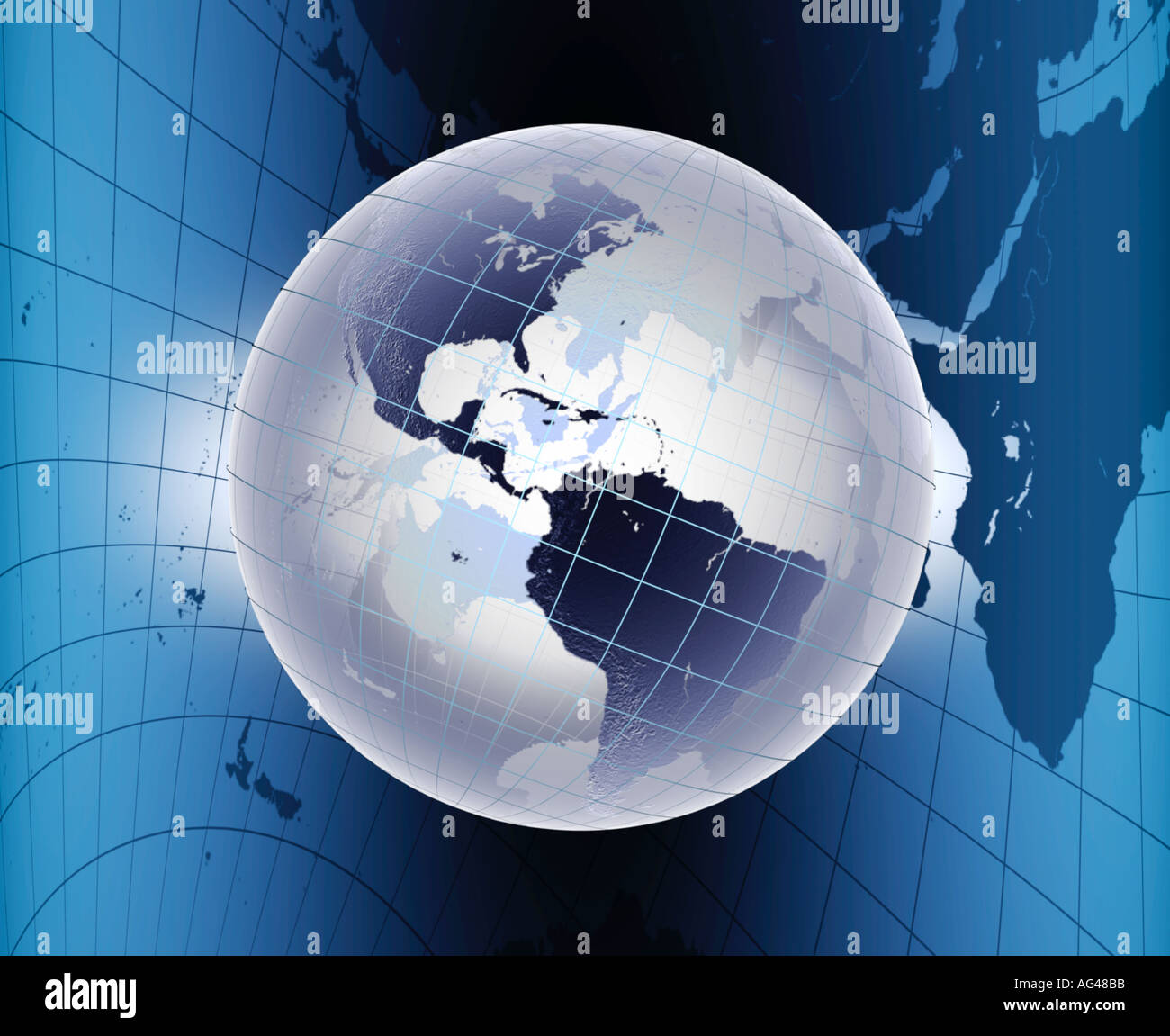 Globe, map of the world. atlas. grid reflected. Translucent. North and ...