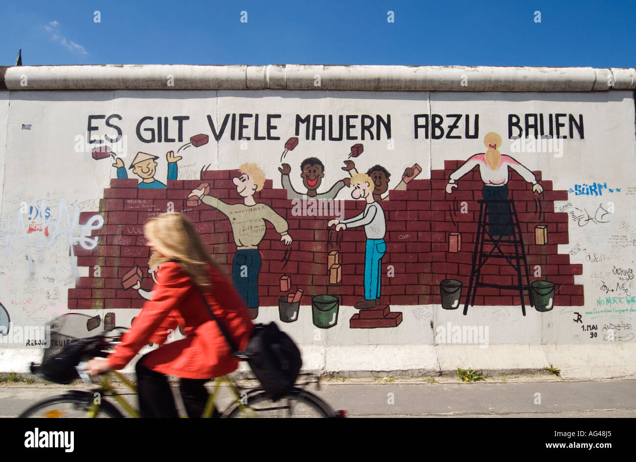 Colourful mural painted on Berlin Wall at East Side Gallery in Berlin ...