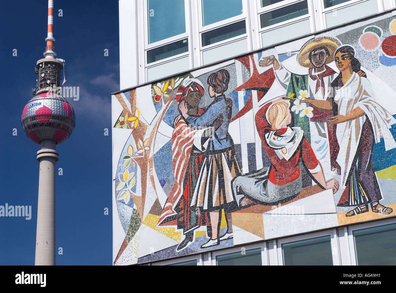 East German office "Haus des Lehrers" building with communist murals on ...