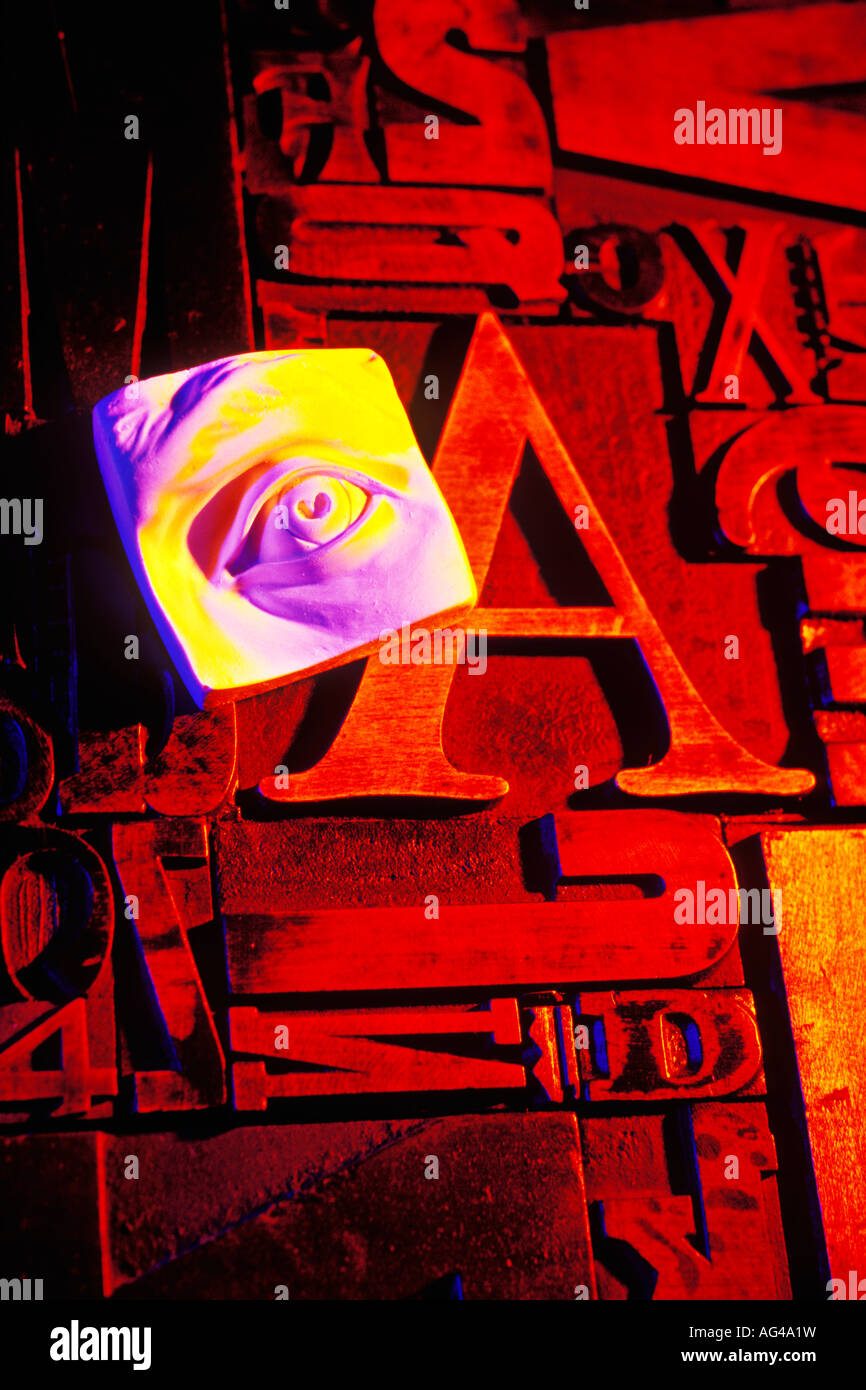 Plaster eye on old type face Stock Photo - Alamy