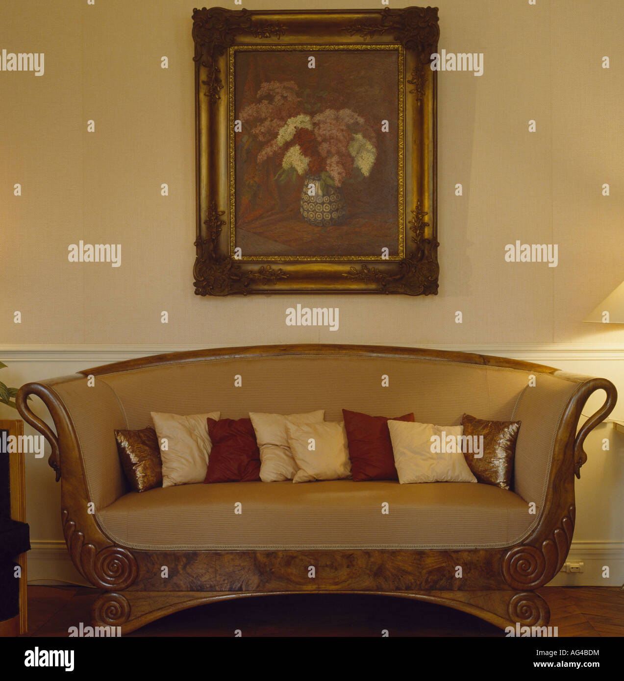 Picture above French antique cream sofa Stock Photo - Alamy