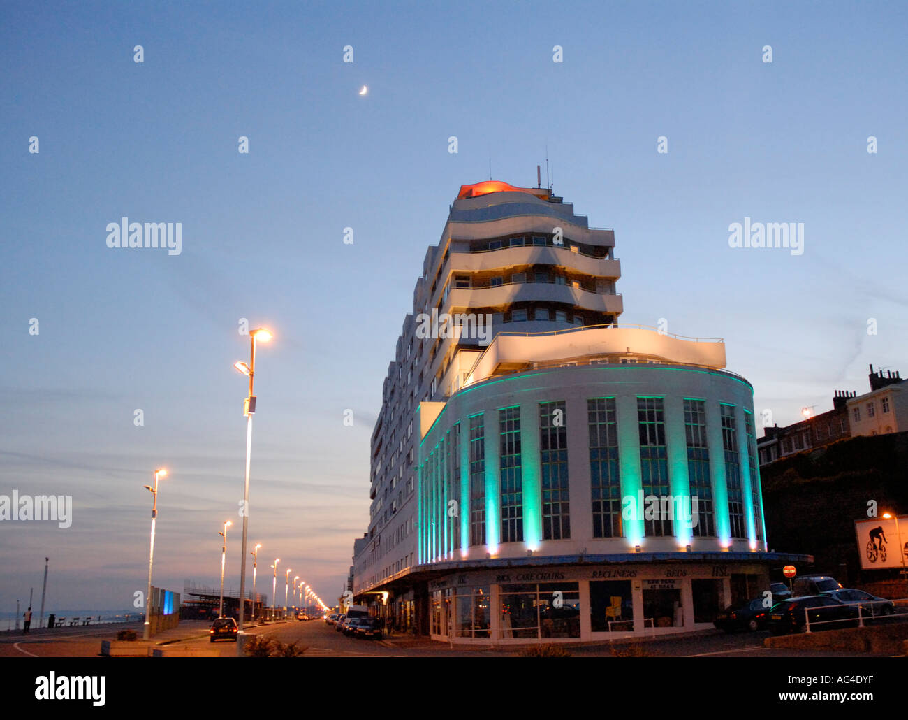 Marine Court Art Deco Building Illuminated At Night St Leonards On Sea Hastings East Sussex