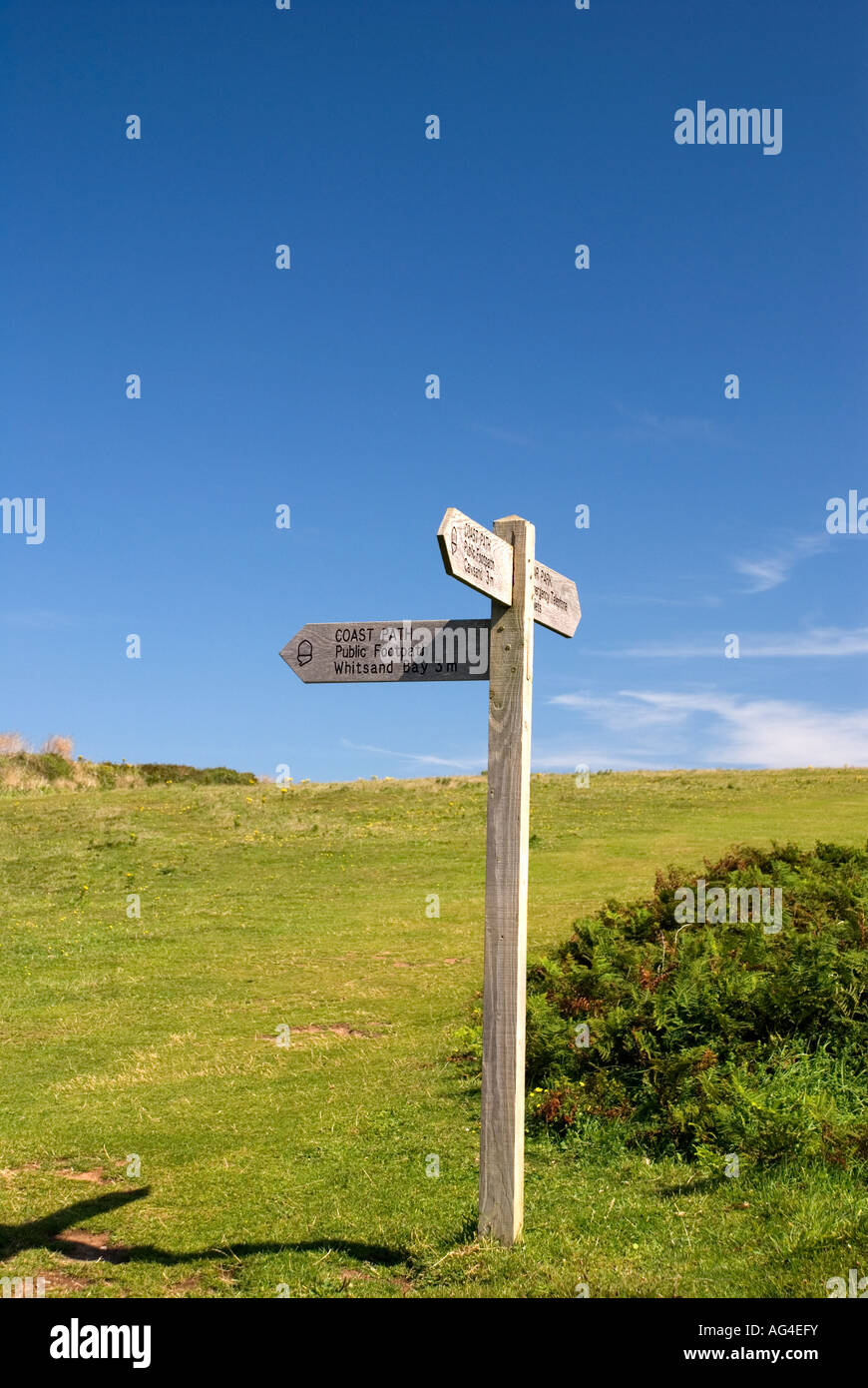Signpost On Cornish coastpath Stock Photo - Alamy