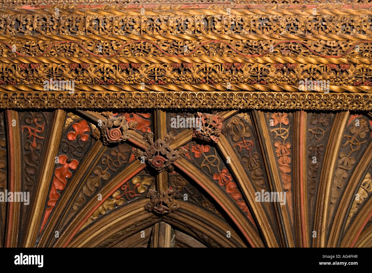 UK Devon Stoke St Nectans church ancient carved wooden rood screen ...