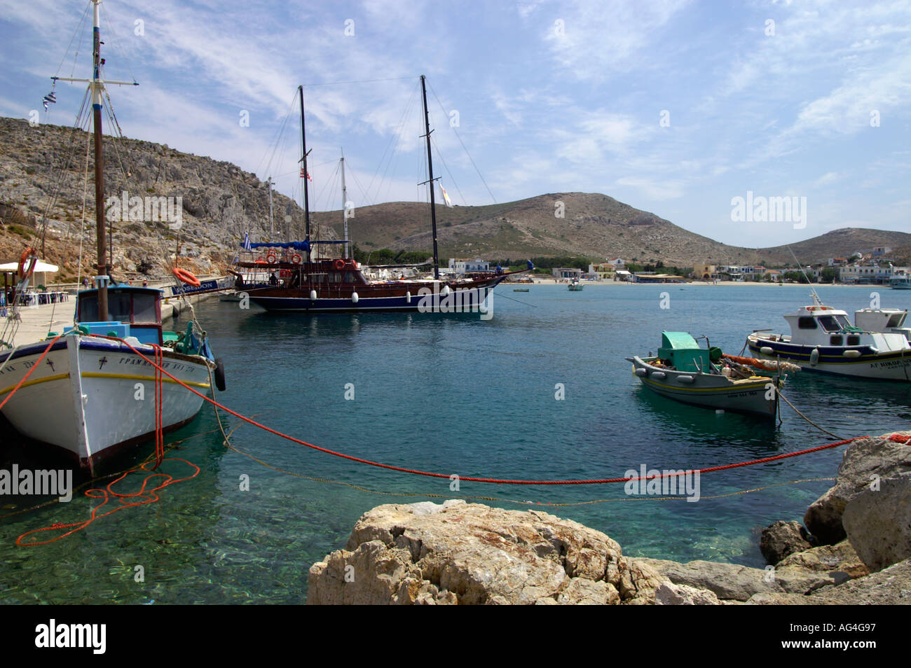 Harbour scene at Pserimos Greek Islands Stock Photo - Alamy