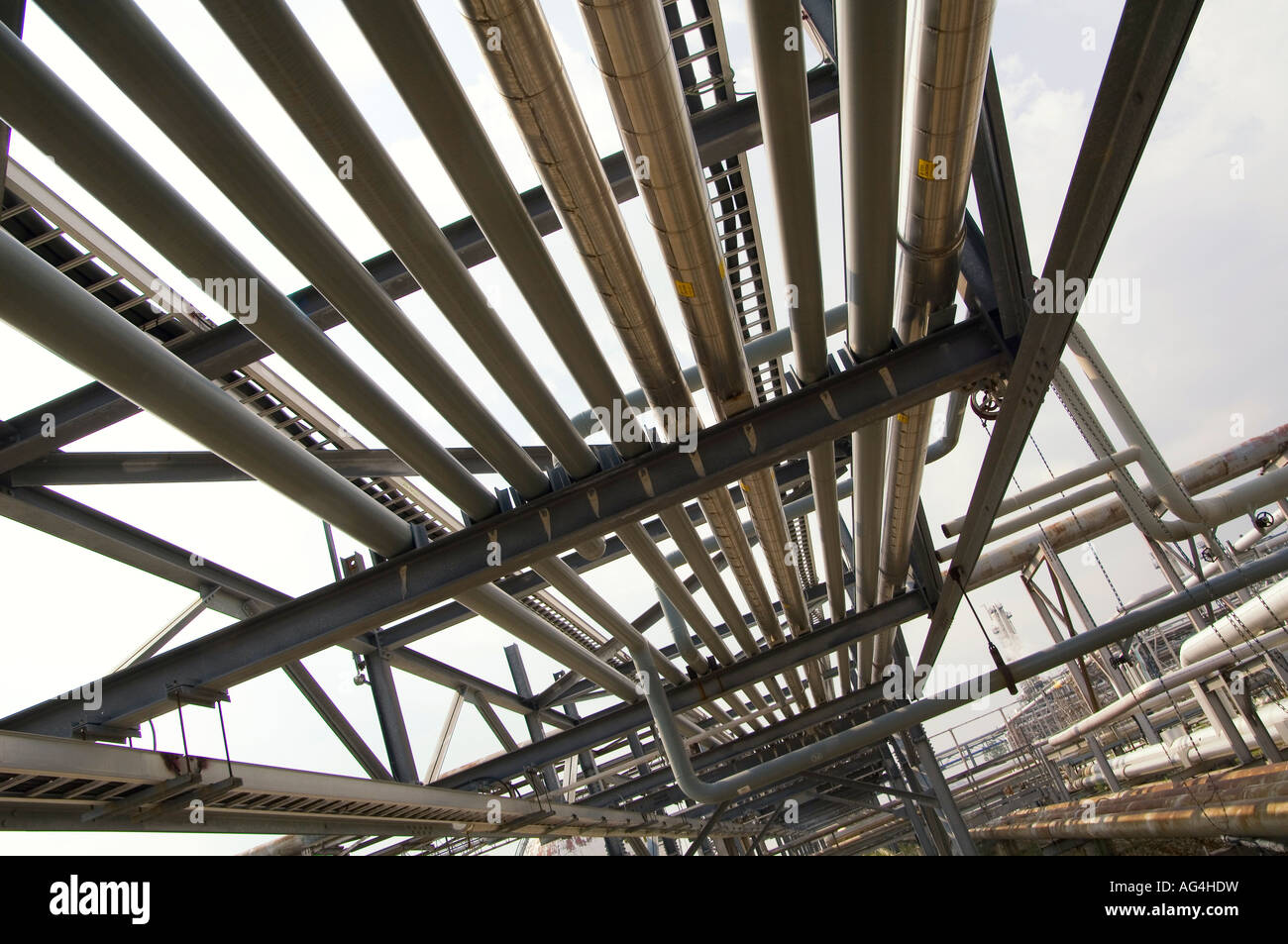 Receding piping at an oil and gas refinery Stock Photo - Alamy