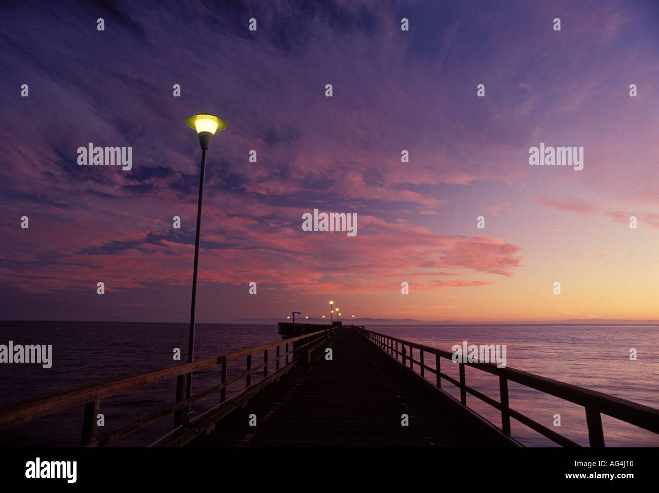 Goleta Beach Pier at sunset at Goleta California Stock Photo - Alamy
