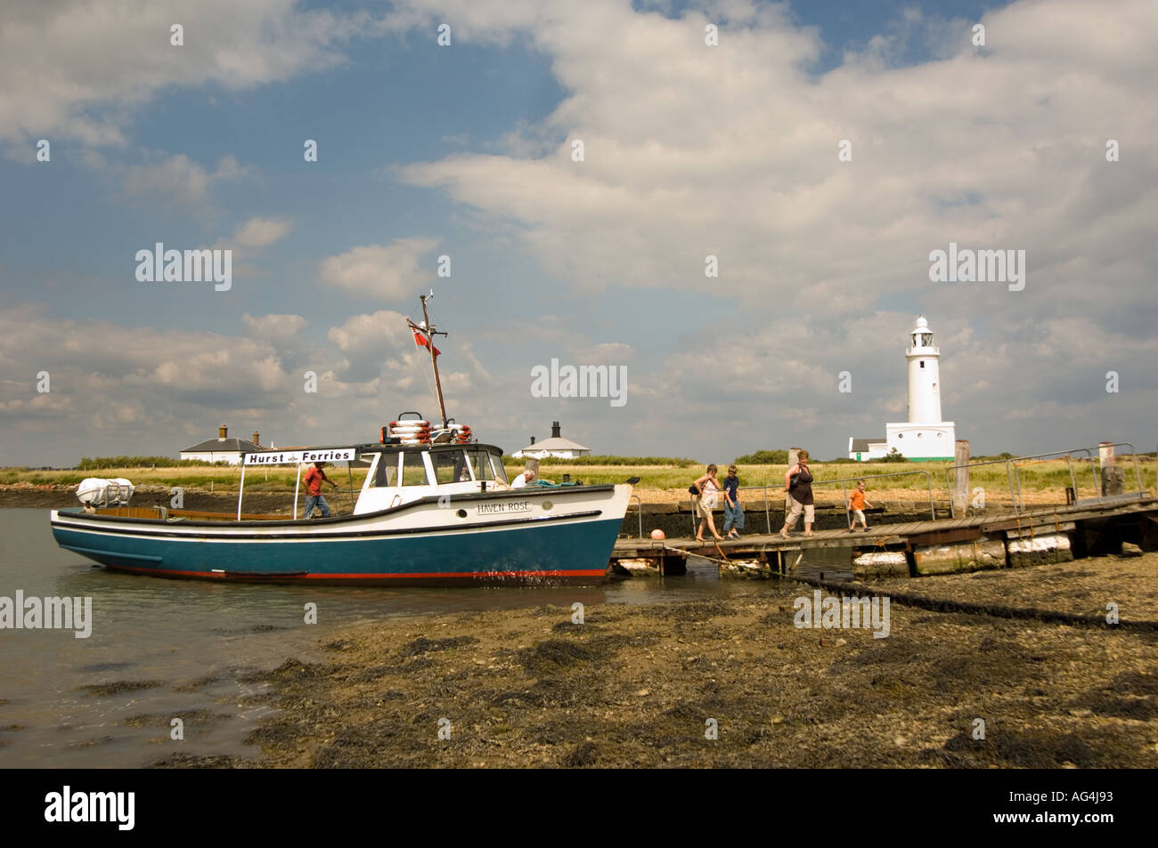 Ferry from Keyhaven to Hurst Castle situated at the seaward end of a ...