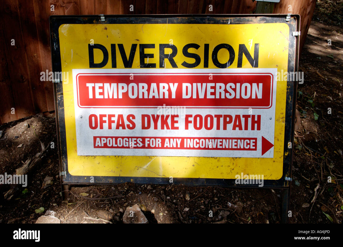 Temporary diversion sign on the Offas Dyke footpath near Chepstow ...