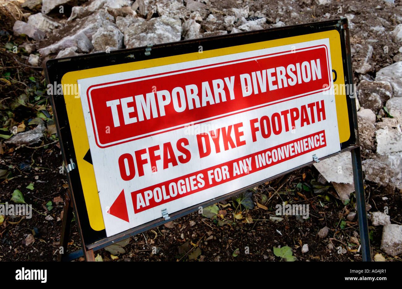 Temporary diversion sign on the Offas Dyke footpath near Chepstow ...