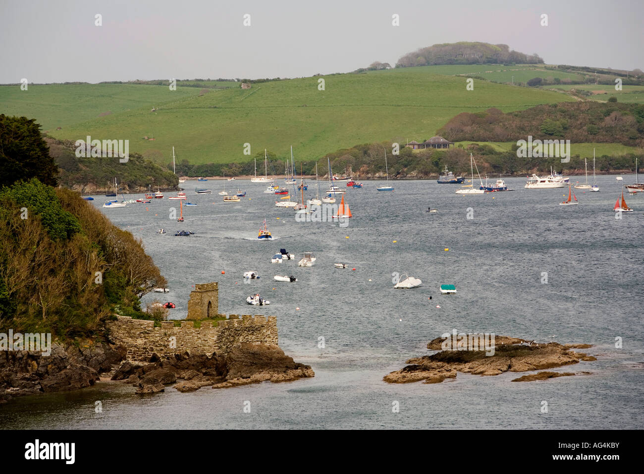 UK Devon Salcombe Estuary and Fort Charles from Sharpitor Stock Photo ...