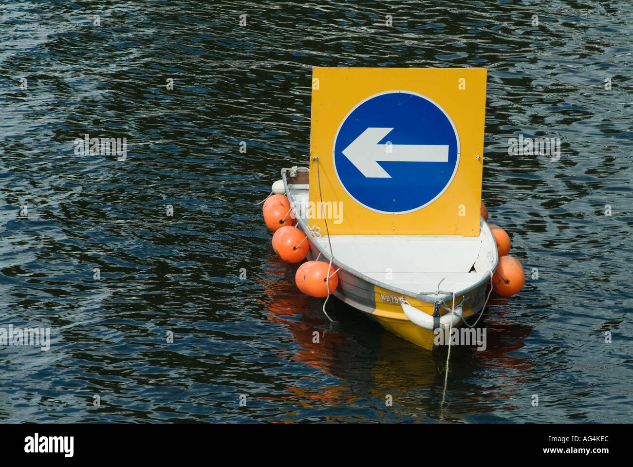 direction sign on boat on river Stock Photo - Alamy