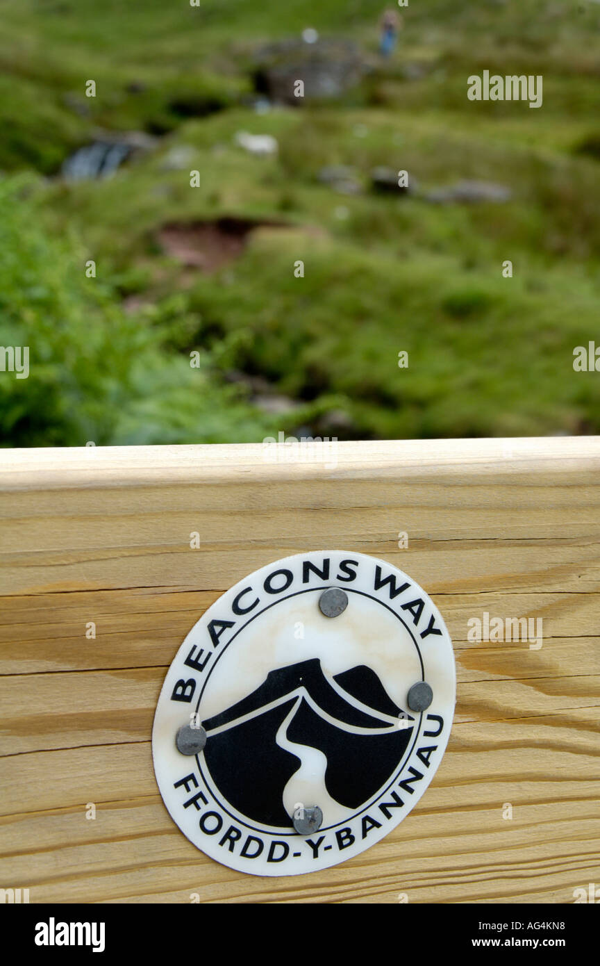 Wooden bridge over stream on Beacons Way walking route to Pen y Fan ...