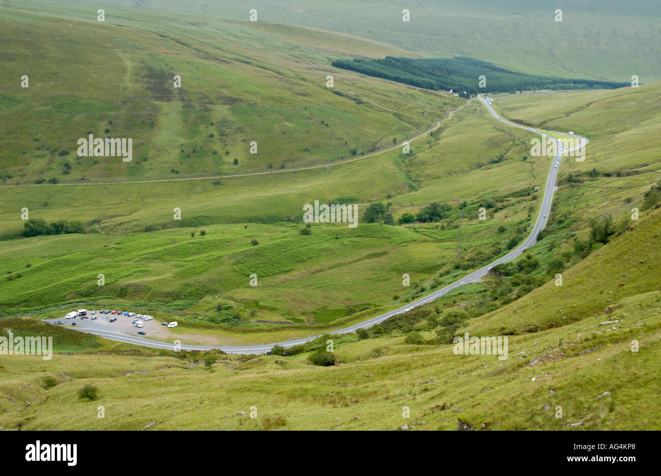View of A470 road at Storey Arms in the Brecon Beacons National Park ...