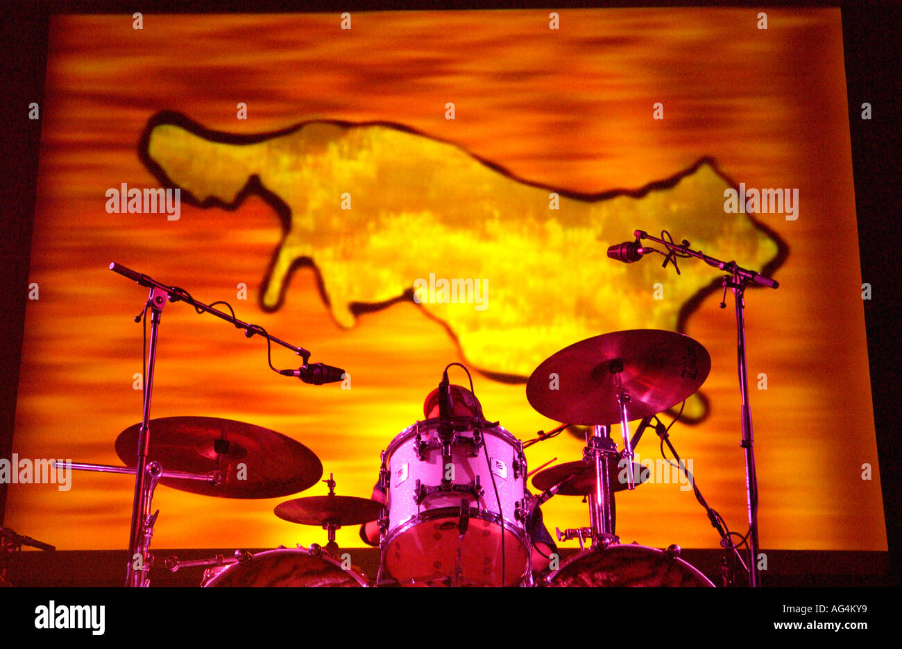 Drummer with Welsh rock band Super Furry Animals perform on stage at ...