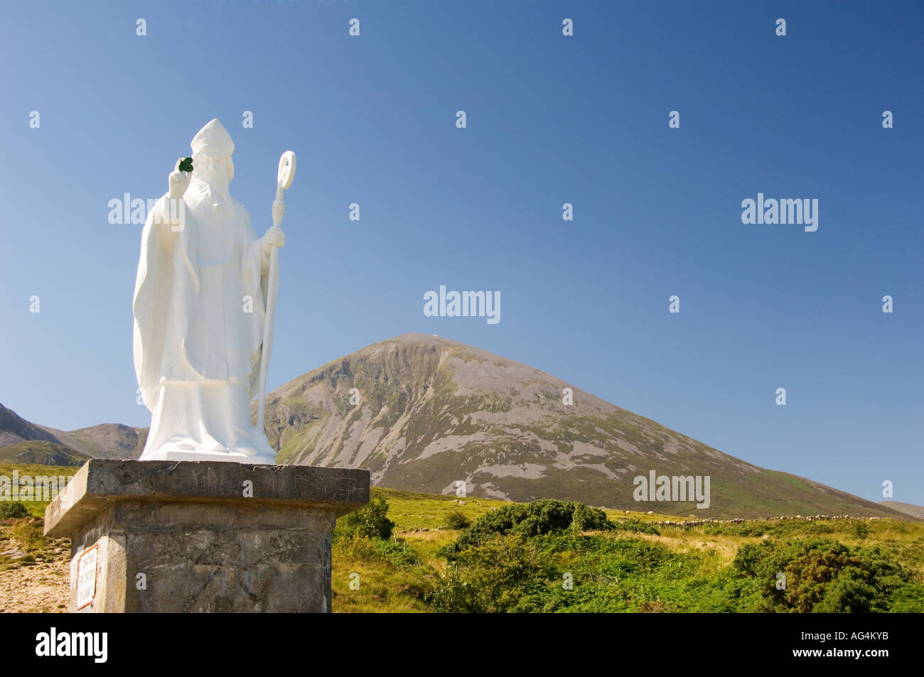 Statue of Saint Patrick at the base of Croagh Patrick mountain Stock ...