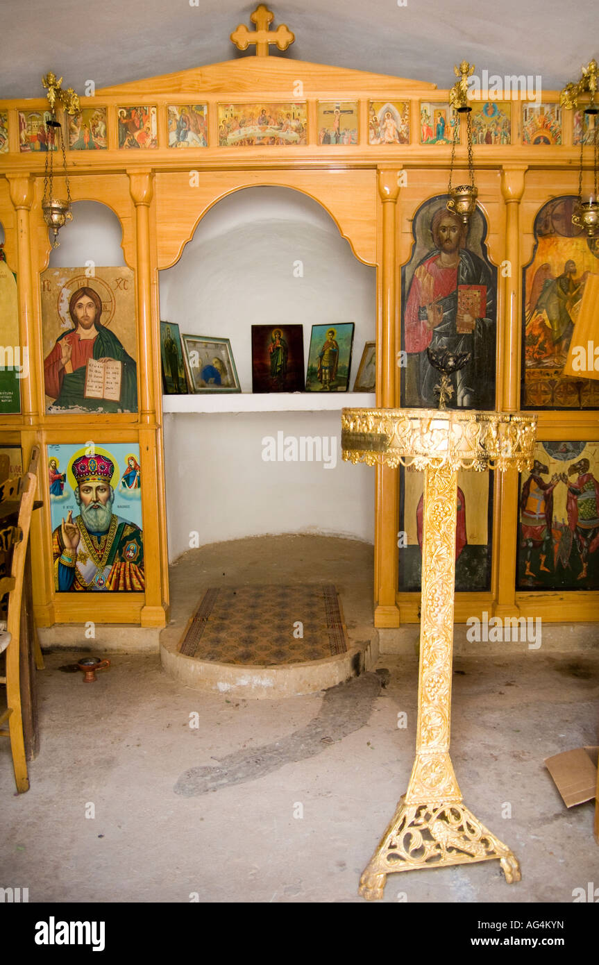 Interior of small Greek Orthodox Church on Crete Stock Photo - Alamy