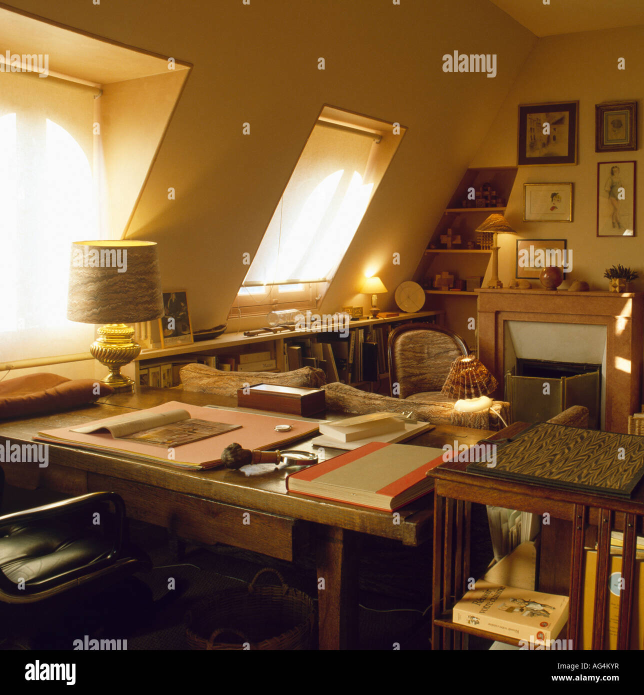 Velux window above desk in attic study Stock Photo - Alamy