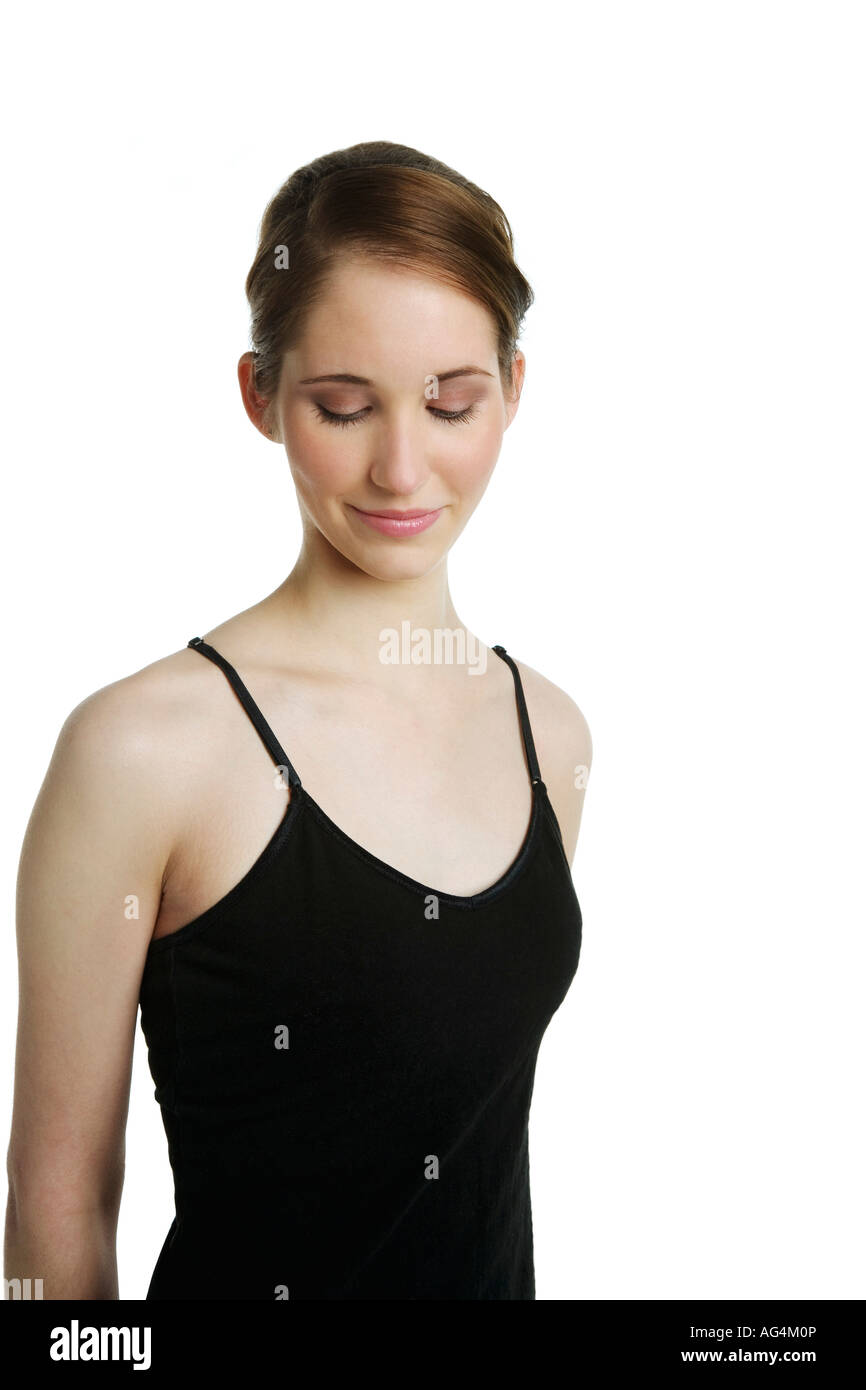 Woman looking downwards Stock Photo - Alamy