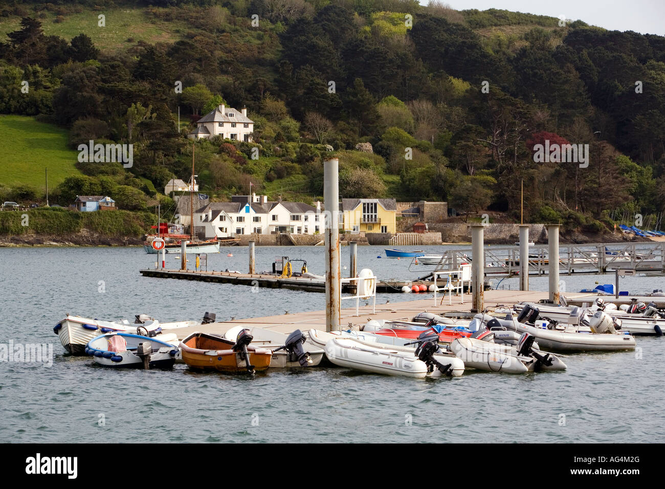 UK Devon rib boats moored at Salcombe jetty across from East ...