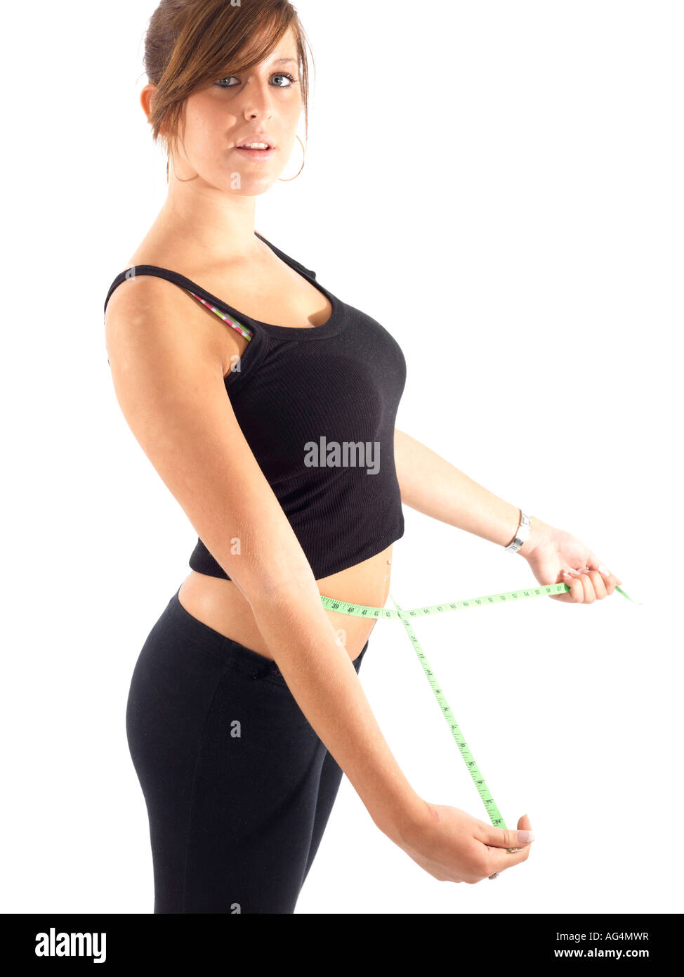 Woman Measuring Waist Model Released Stock Photo - Alamy