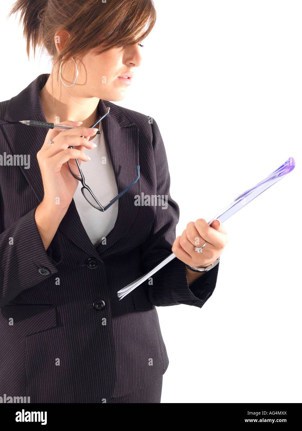 Young Woman Reading Documents Model Released Stock Photo - Alamy