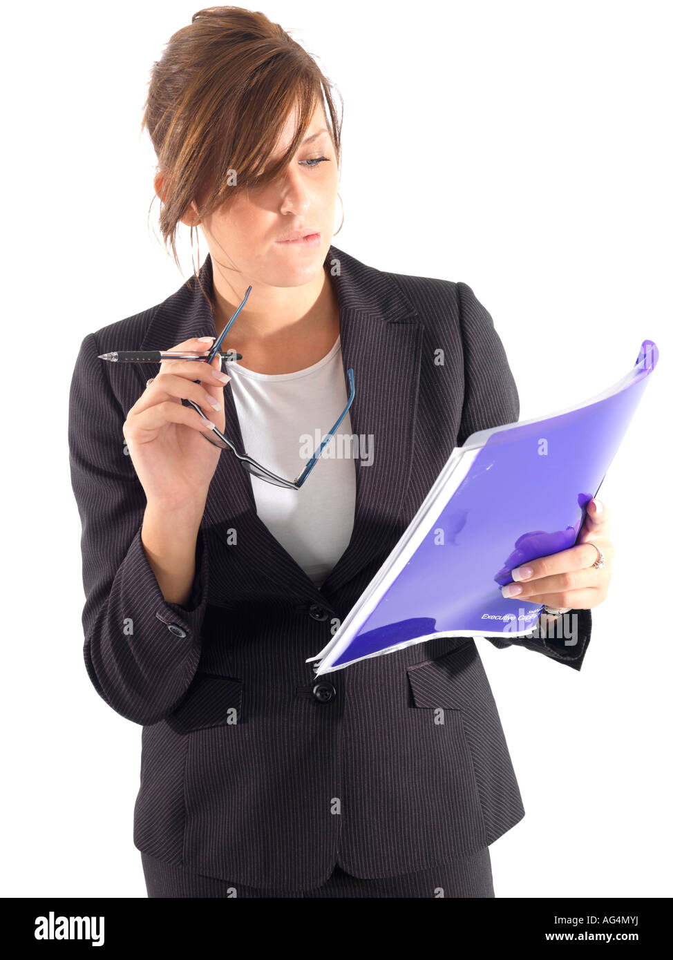 Young Woman Reading Documents Model Released Stock Photo - Alamy