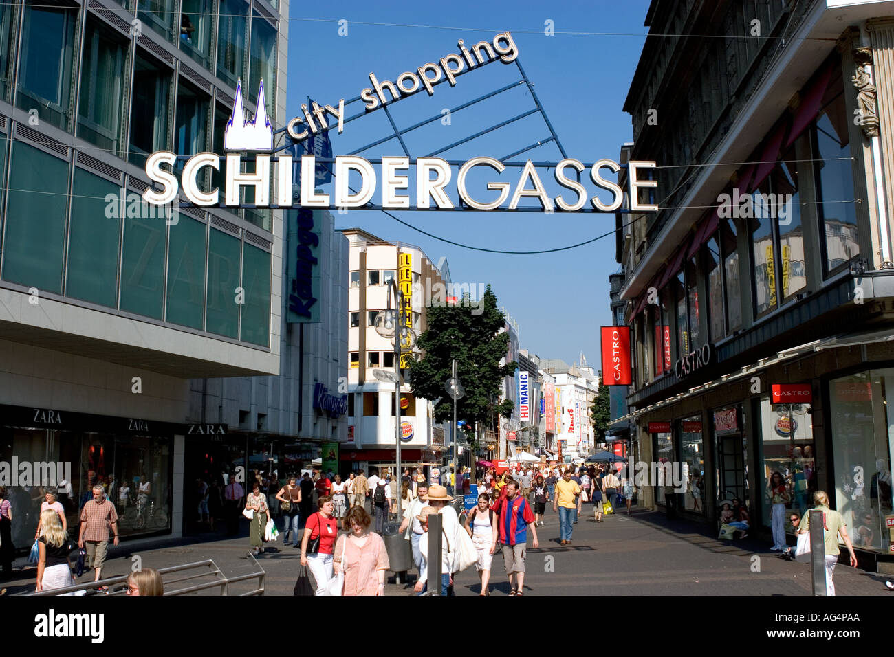 People walking in Schildergasse a pedestrian street with many shop and ...