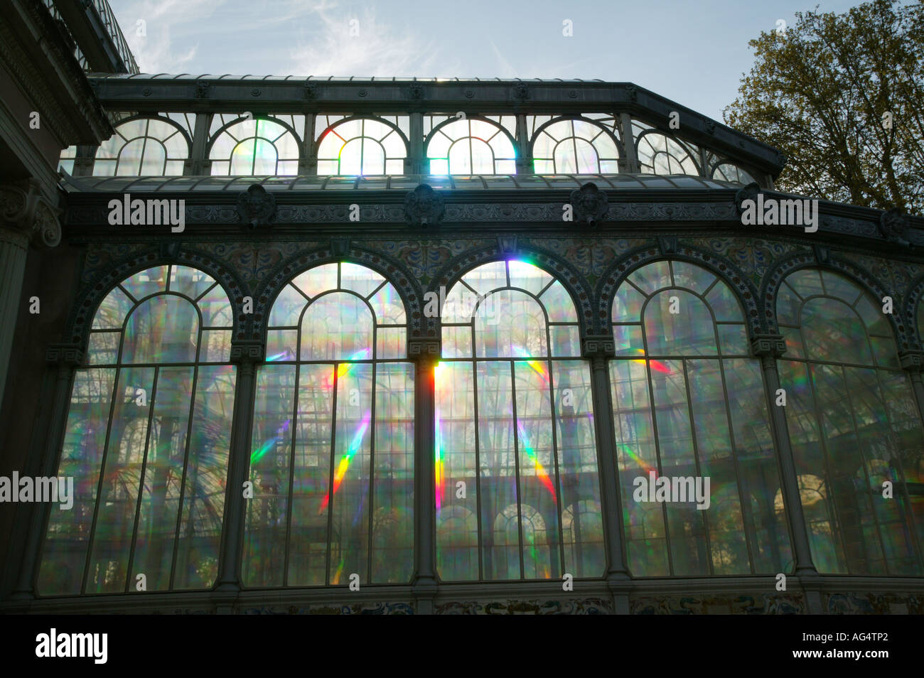 Stained glass windows of the Crystal Palace in Madrid Stock Photo - Alamy