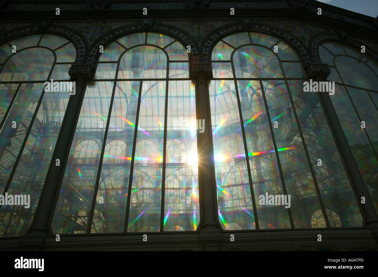 Stained glass windows of the Crystal Palace in Madrid Stock Photo - Alamy