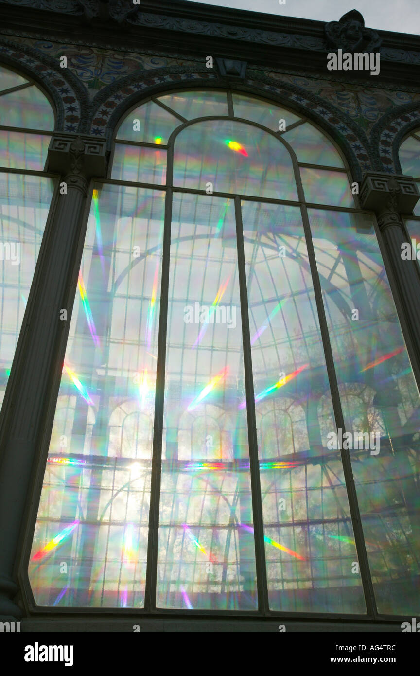Stained glass windows of the Crystal Palace in Madrid Stock Photo - Alamy