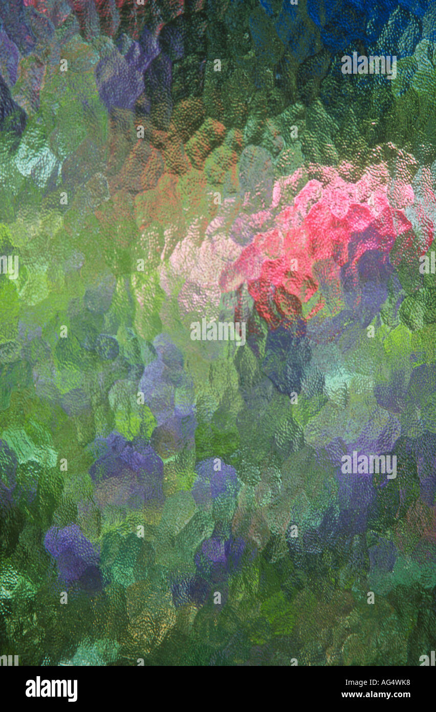 Frosted glass and garden flowers Stock Photo - Alamy
