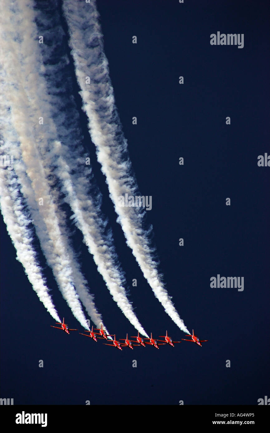 Red Arrows air display team, showing smoke trails Stock Photo - Alamy
