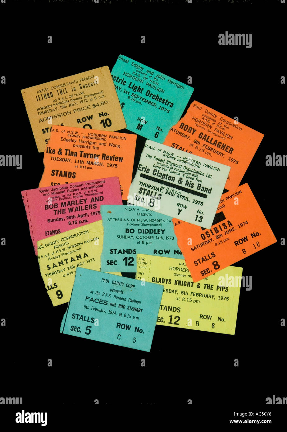 A collection of rock concert tickets from the 1970s Stock Photo - Alamy