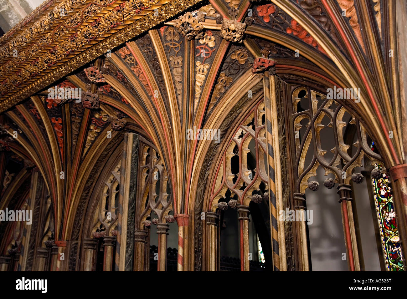 UK Devon Stoke St Nectans church ancient carved wooden rood screen ...