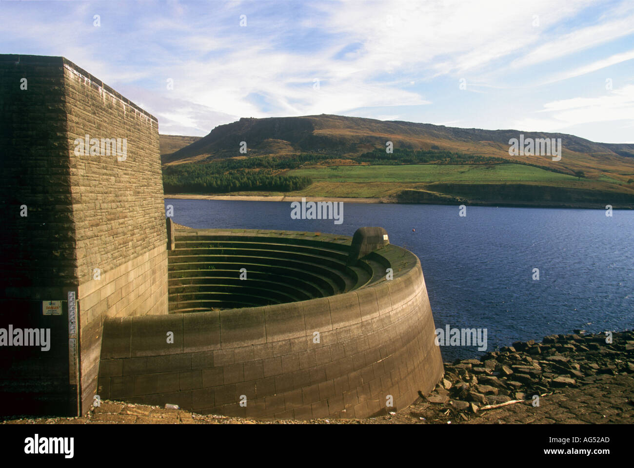 Bellmouth Overflow in Dovestone reservoir with low water level in north ...